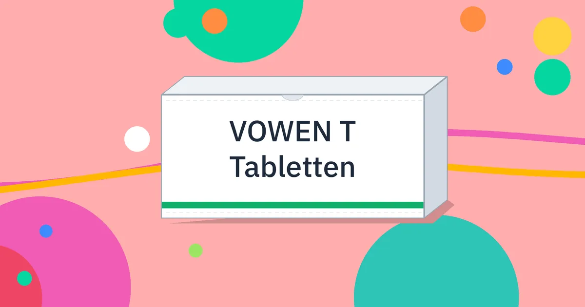 Symbolbild: Packung mit der Aufschrift VOWEN T Tabletten (PZN 04399849) – Verfügbarkeit und Bezug in Apotheken in Frankfurt am Main