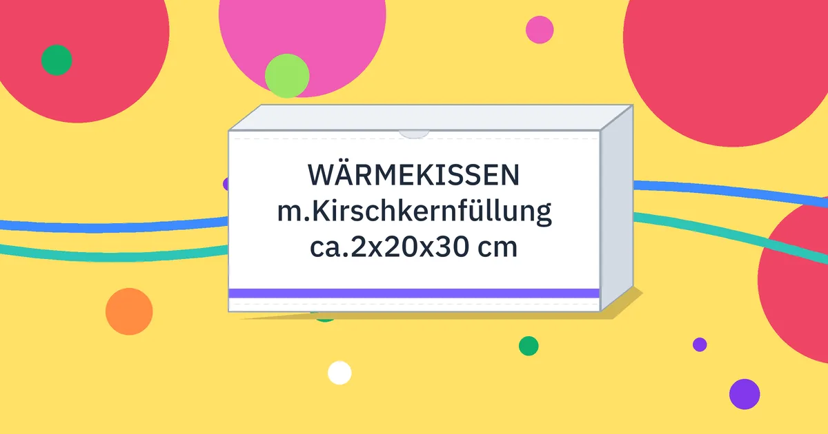 Symbolbild: Packung mit der Aufschrift WÄRMEKISSEN m.Kirschkernfüllung ca.2x20x30 cm (PZN 20421264) – Verfügbarkeit und Bezug in Apotheken in Frankfurt am Main