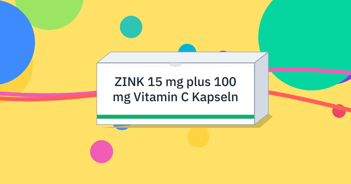 Symbolbild: Packung mit der Aufschrift ZINK 15 mg plus 100 mg Vitamin C Kapseln (PZN 15738473) – Verfügbarkeit und Bezug in Apotheken in Frankfurt am Main