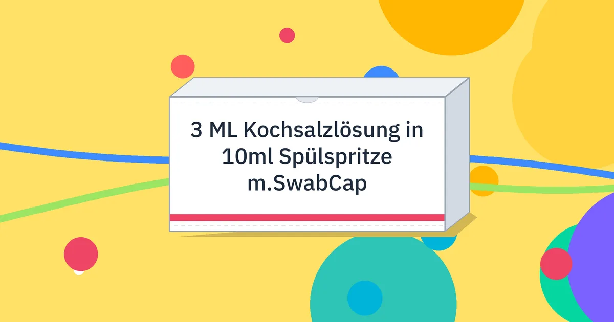 Symbolbild: Packung mit der Aufschrift 3 ML Kochsalzlösung in 10ml Spülspritze m.SwabCap (PZN 19154912) – Verfügbarkeit und Bezug in Apotheken in Frankfurt am Main
