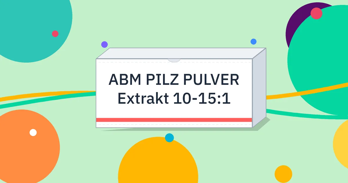 Symbolbild: Packung mit der Aufschrift ABM PILZ PULVER Extrakt 10-15:1 (PZN 03426828) – Verfügbarkeit und Bezug in Apotheken in Frankfurt am Main