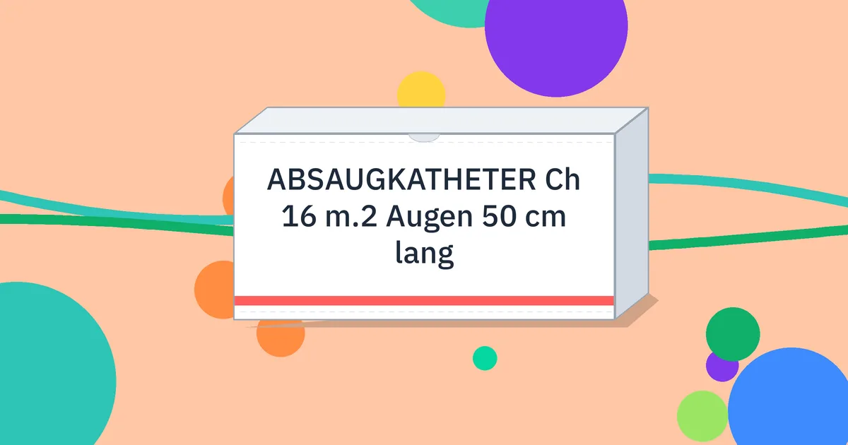 Symbolbild: Packung mit der Aufschrift ABSAUGKATHETER Ch 16 m.2 Augen 50 cm lang (PZN 02412149) – Verfügbarkeit und Bezug in Apotheken in Frankfurt am Main