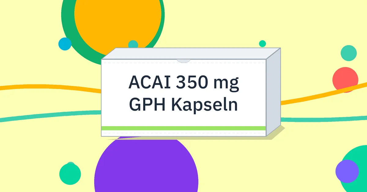 Symbolbild: Packung mit der Aufschrift ACAI 350 mg GPH Kapseln (PZN 09272243) – Verfügbarkeit und Bezug in Apotheken in Frankfurt am Main