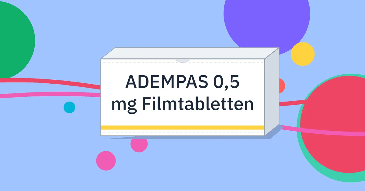 Symbolbild: Packung mit der Aufschrift ADEMPAS 0,5 mg Filmtabletten (PZN 10284240) – Verfügbarkeit und Bezug in Apotheken in Frankfurt am Main