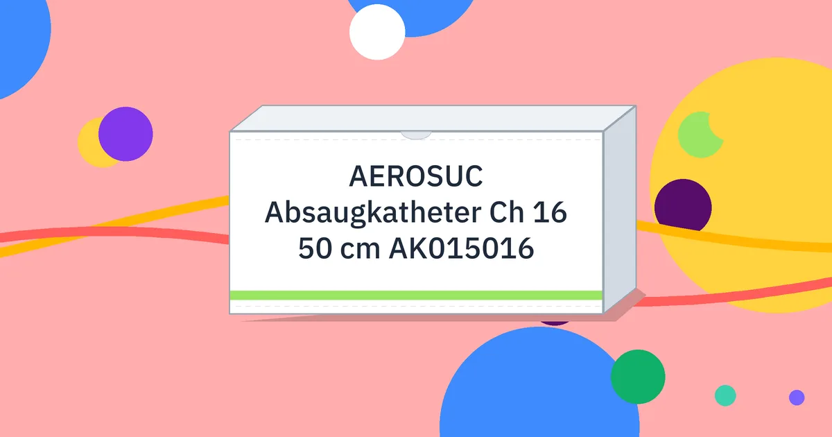 Symbolbild: Packung mit der Aufschrift AEROSUC Absaugkatheter Ch 16 50 cm AK015016 (PZN 01326123) – Verfügbarkeit und Bezug in Apotheken in Frankfurt am Main