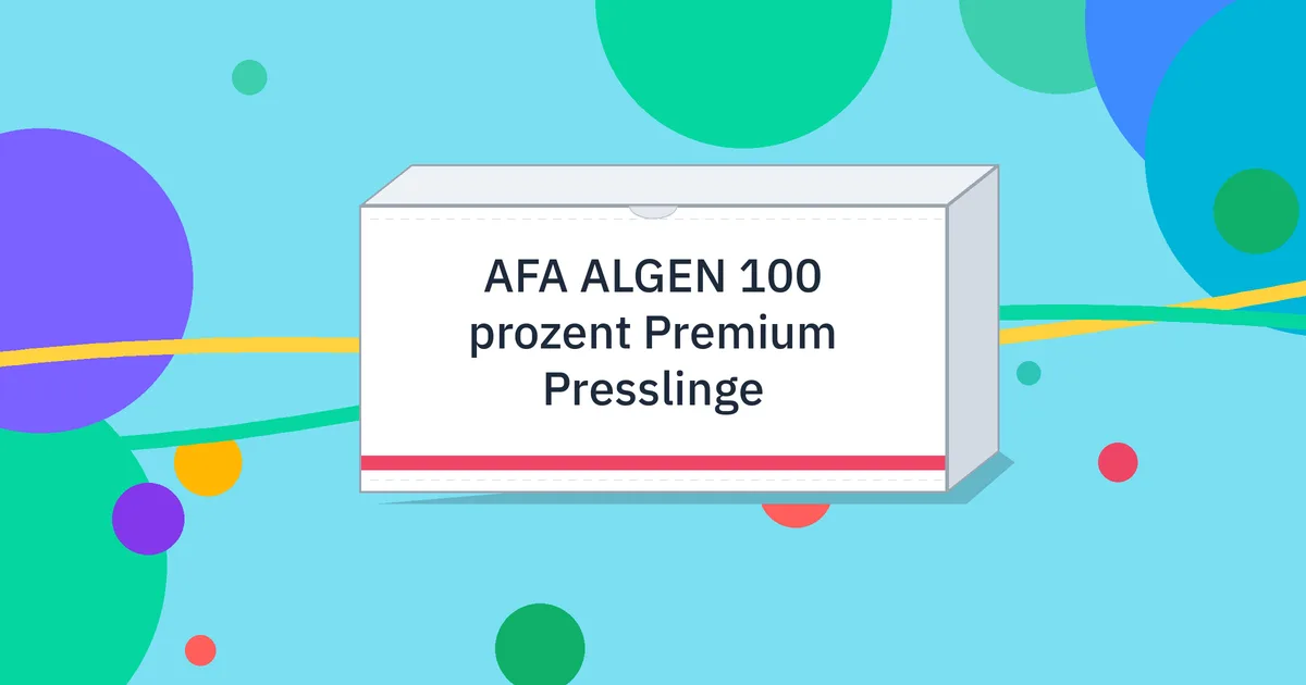 Symbolbild: Packung mit der Aufschrift AFA ALGEN 100 prozent Premium Presslinge (PZN 07028208) – Verfügbarkeit und Bezug in Apotheken in Frankfurt am Main