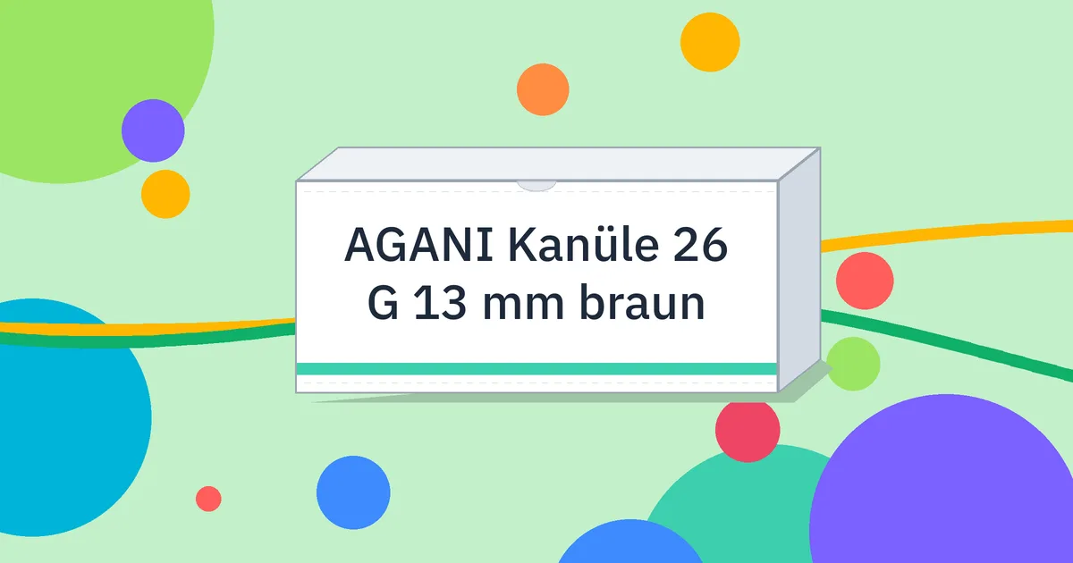 Symbolbild: Packung mit der Aufschrift AGANI Kanüle 26 G 13 mm braun (PZN 20130609) – Verfügbarkeit und Bezug in Apotheken in Frankfurt am Main