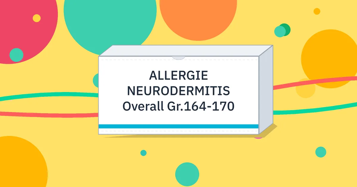 Symbolbild: Packung mit der Aufschrift ALLERGIE NEURODERMITIS Overall Gr.164-170 (PZN 01687594) – Verfügbarkeit und Bezug in Apotheken in Frankfurt am Main