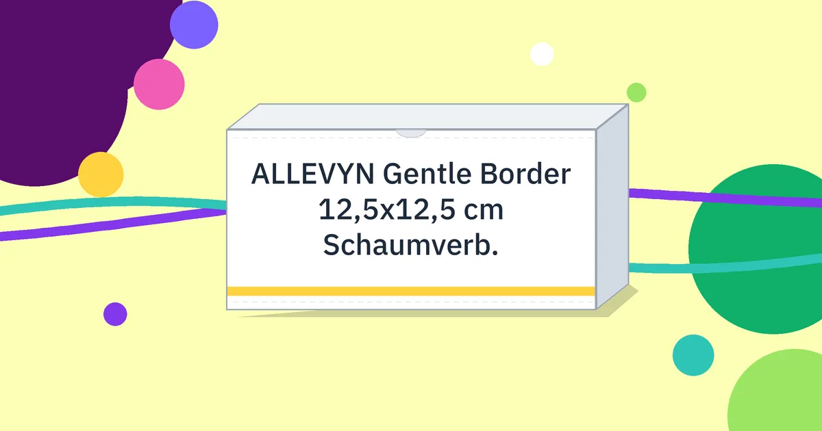 Symbolbild: Packung mit der Aufschrift ALLEVYN Gentle Border 12,5x12,5 cm Schaumverb. (PZN 17616001) – Verfügbarkeit und Bezug in Apotheken in Frankfurt am Main