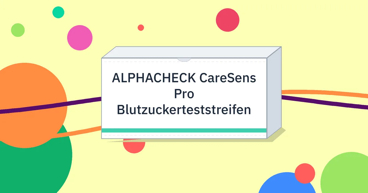 Symbolbild: Packung mit der Aufschrift ALPHACHECK CareSens Pro Blutzuckerteststreifen (PZN 19879986) – Verfügbarkeit und Bezug in Apotheken in Frankfurt am Main