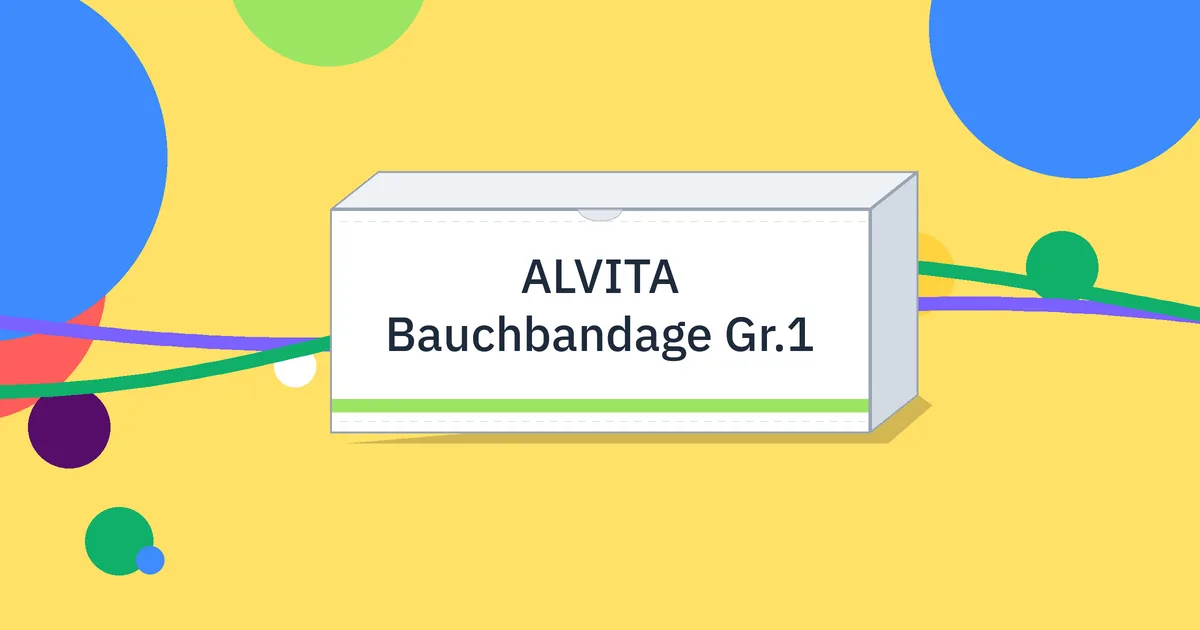 Symbolbild: Packung mit der Aufschrift ALVITA Bauchbandage Gr.1 (PZN 11151558) – Verfügbarkeit und Bezug in Apotheken in Frankfurt am Main