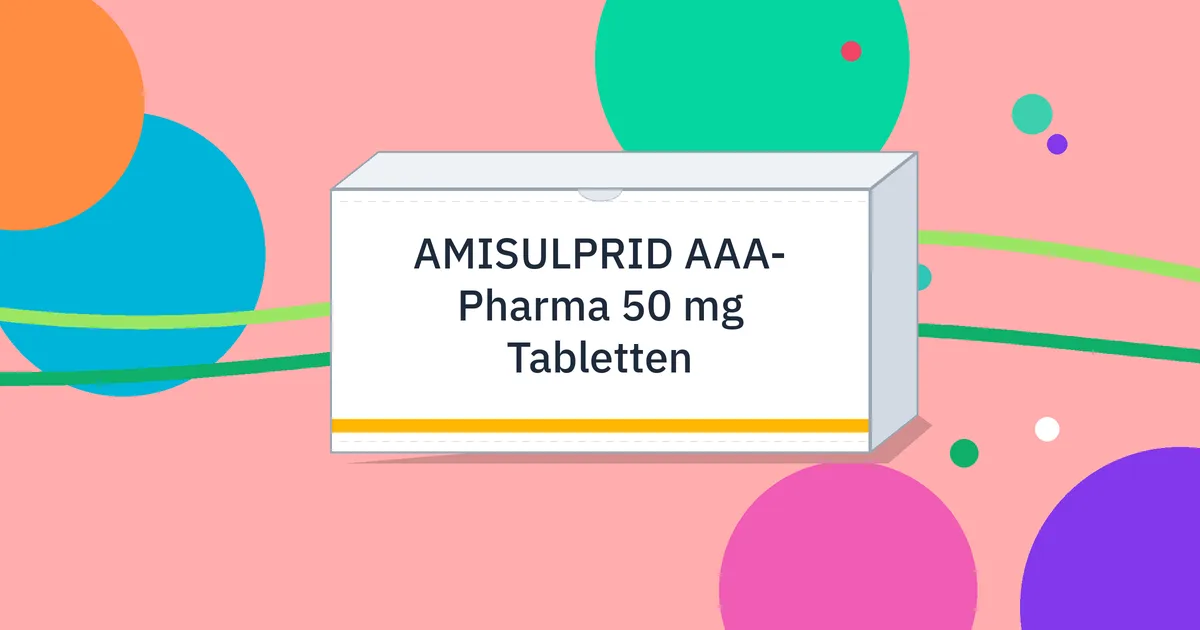 Symbolbild: Packung mit der Aufschrift AMISULPRID AAA-Pharma 50 mg Tabletten (PZN 01131394) – Verfügbarkeit und Bezug in Apotheken in Frankfurt am Main