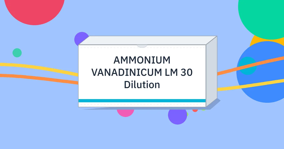 Symbolbild: Packung mit der Aufschrift AMMONIUM VANADINICUM LM 30 Dilution (PZN 13324371) – Verfügbarkeit und Bezug in Apotheken in Frankfurt am Main