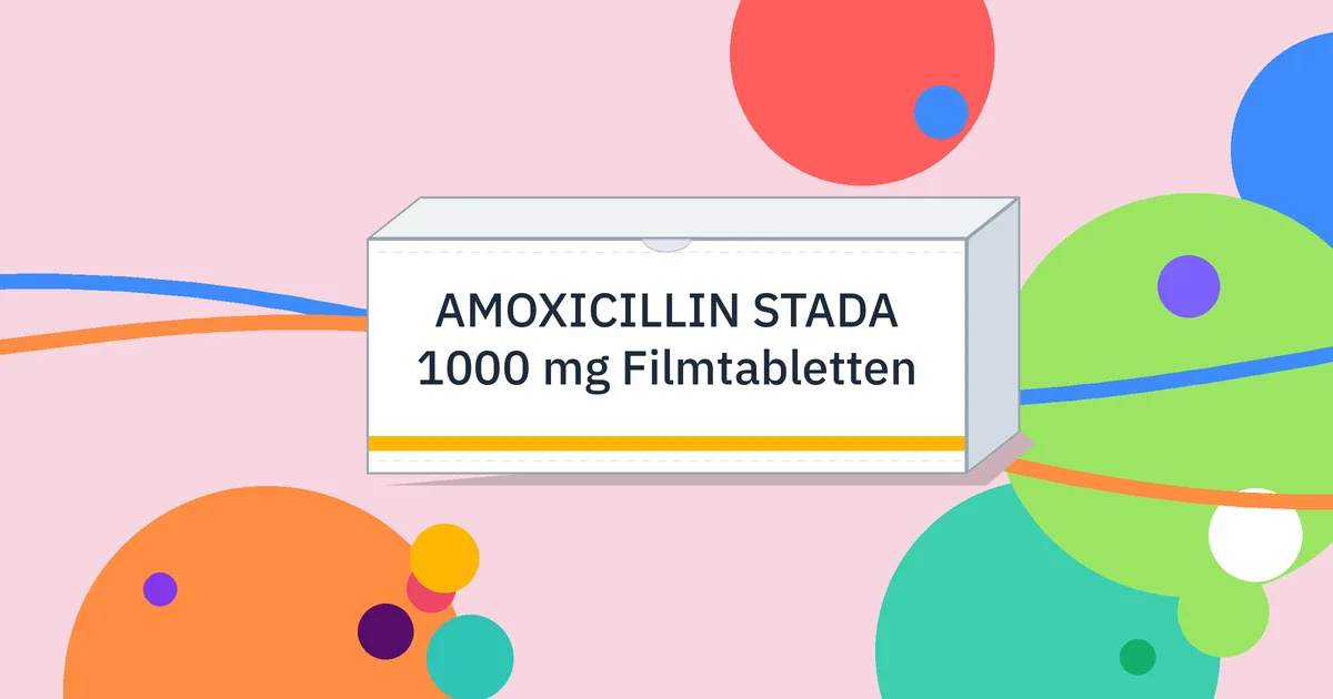 Symbolbild: Packung mit der Aufschrift AMOXICILLIN STADA 1000 mg Filmtabletten (PZN 00291084) – Verfügbarkeit und Bezug in Apotheken in Frankfurt am Main