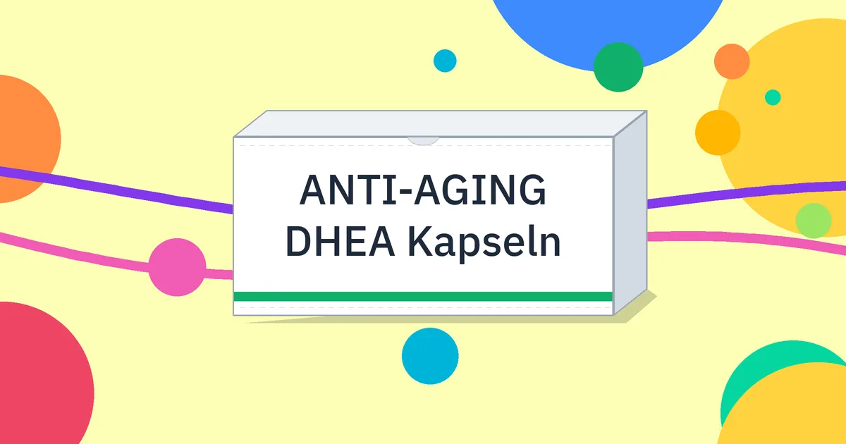 Symbolbild: Packung mit der Aufschrift ANTI-AGING DHEA Kapseln (PZN 10226550) – Verfügbarkeit und Bezug in Apotheken in Frankfurt am Main