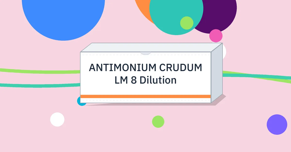 Symbolbild: Packung mit der Aufschrift ANTIMONIUM CRUDUM LM 8 Dilution (PZN 12763737) – Verfügbarkeit und Bezug in Apotheken in Frankfurt am Main