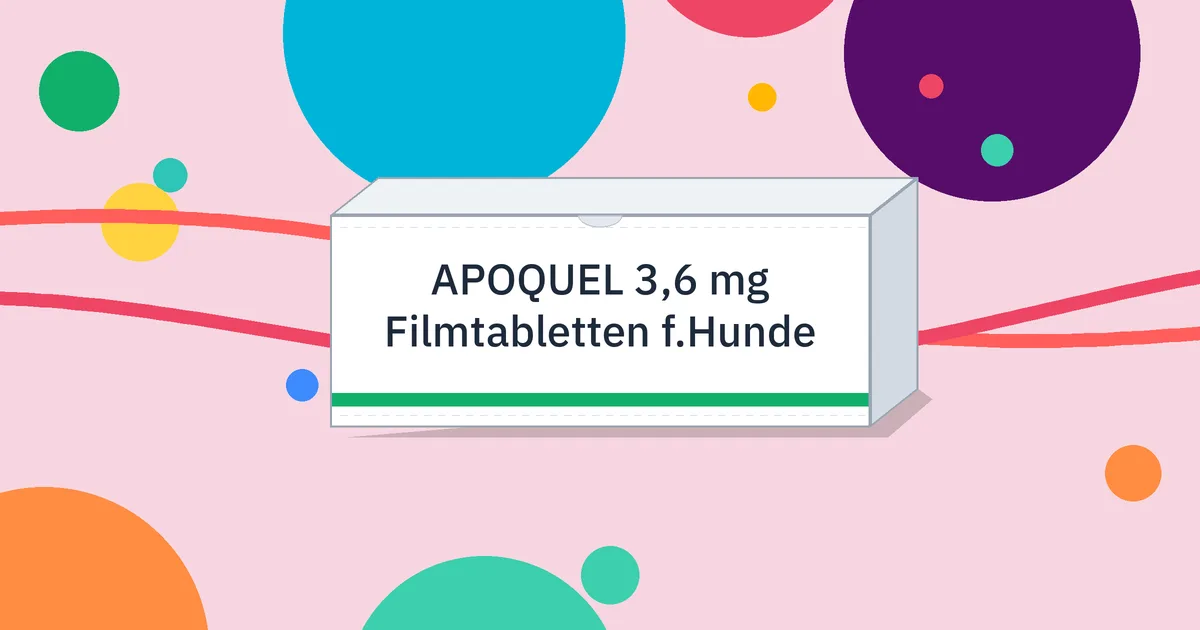 Symbolbild: Packung mit der Aufschrift APOQUEL 3,6 mg Filmtabletten f.Hunde (PZN 18426722) – Verfügbarkeit und Bezug in Apotheken in Frankfurt am Main