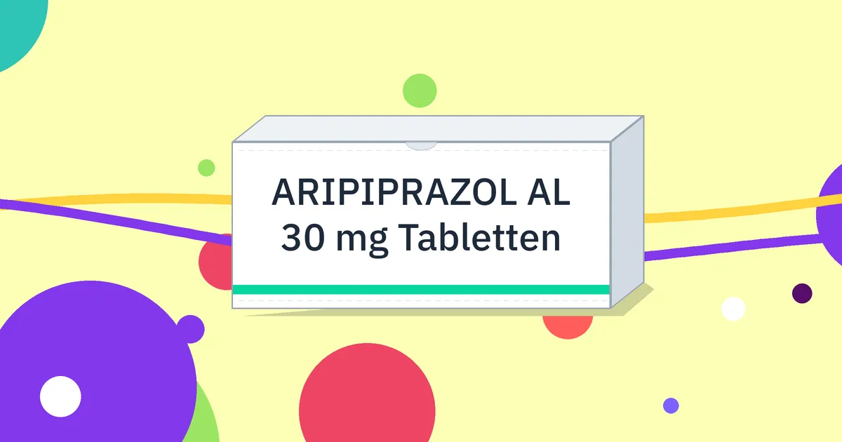 Symbolbild: Packung mit der Aufschrift ARIPIPRAZOL AL 30 mg Tabletten (PZN 10994800) – Verfügbarkeit und Bezug in Apotheken in Frankfurt am Main