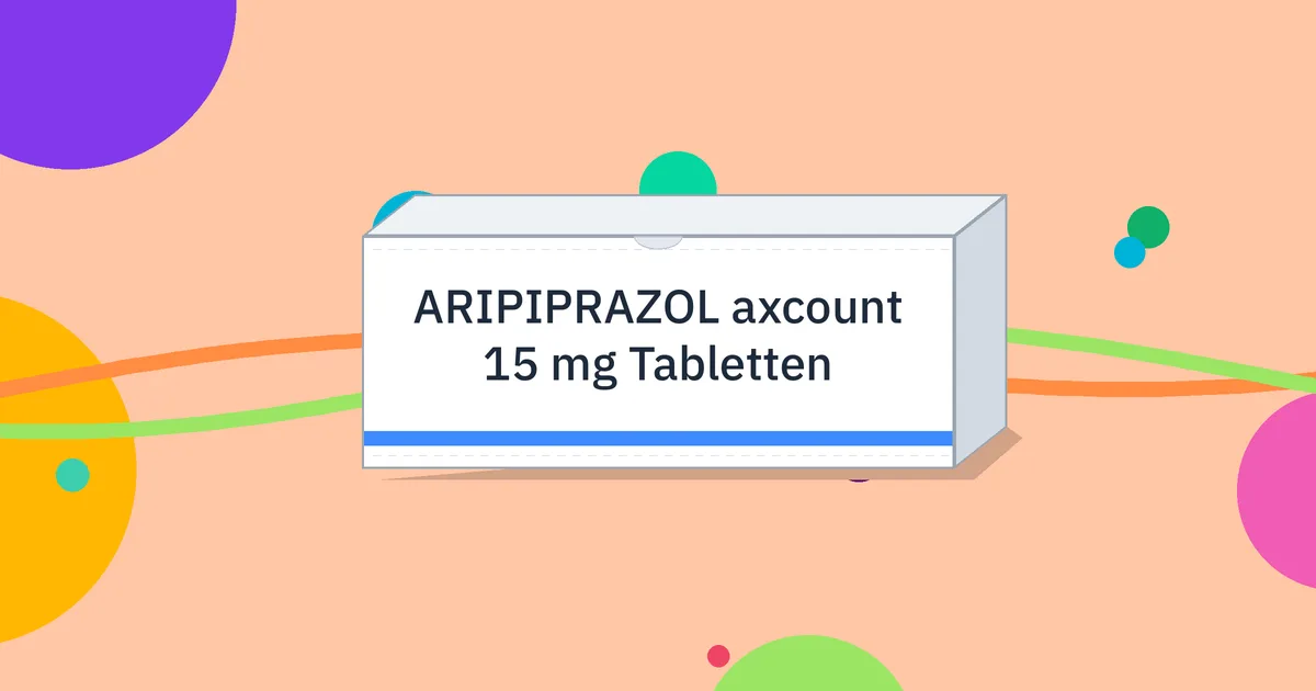 Symbolbild: Packung mit der Aufschrift ARIPIPRAZOL axcount 15 mg Tabletten (PZN 17829702) – Verfügbarkeit und Bezug in Apotheken in Frankfurt am Main
