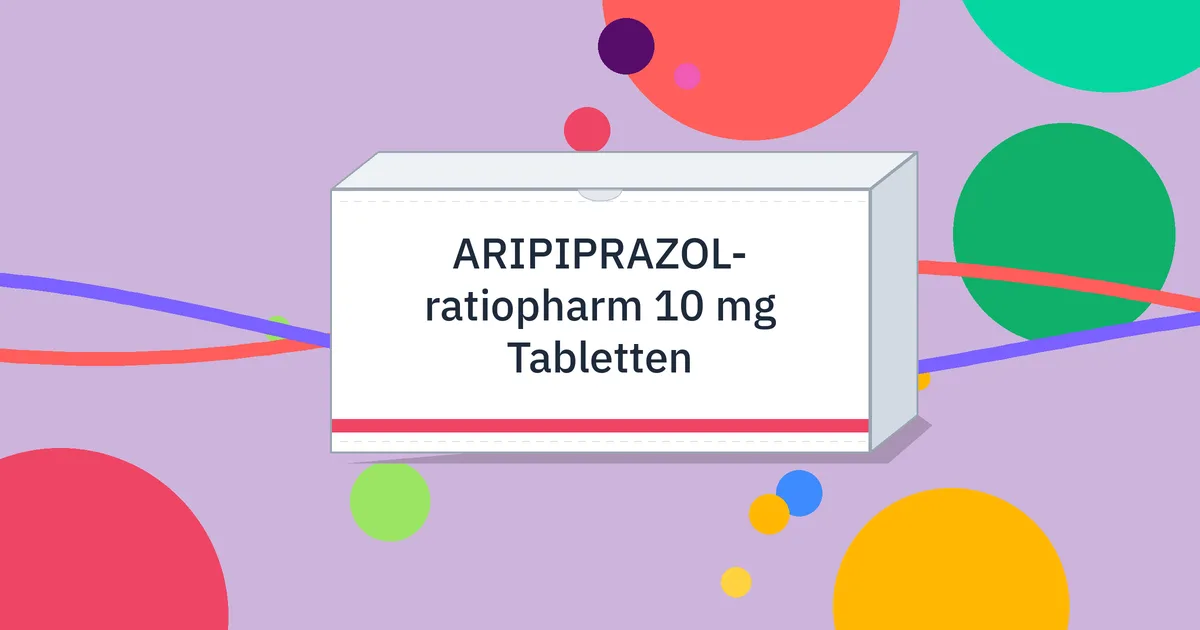 Symbolbild: Packung mit der Aufschrift ARIPIPRAZOL-ratiopharm 10 mg Tabletten (PZN 10308319) – Verfügbarkeit und Bezug in Apotheken in Frankfurt am Main