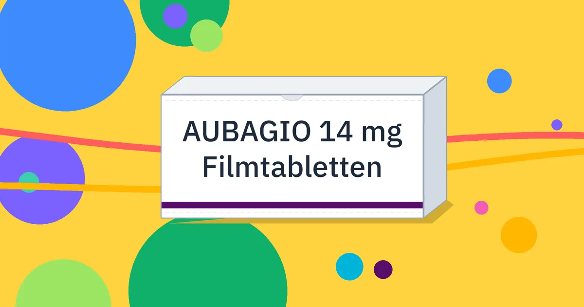 Symbolbild: Packung mit der Aufschrift AUBAGIO 14 mg Filmtabletten (PZN 19183569) – Verfügbarkeit und Bezug in Apotheken in Frankfurt am Main