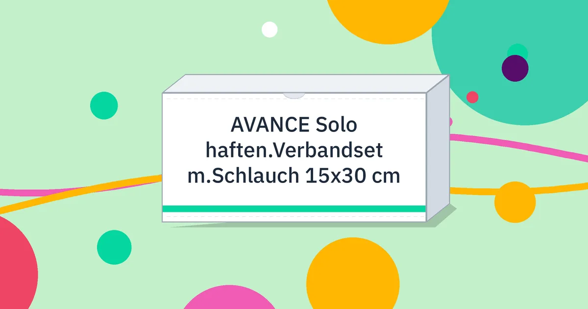 Symbolbild: Packung mit der Aufschrift AVANCE Solo haften.Verbandset m.Schlauch 15x30 cm (PZN 16821779) – Verfügbarkeit und Bezug in Apotheken in Frankfurt am Main