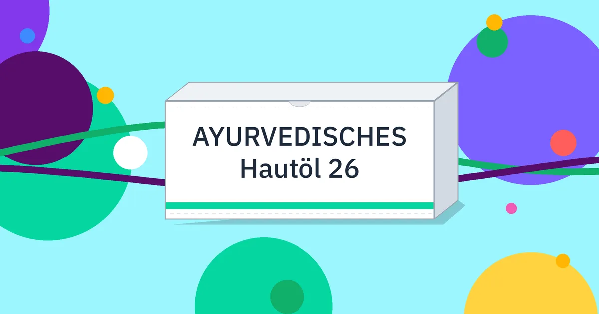 Symbolbild: Packung mit der Aufschrift AYURVEDISCHES Hautöl 26 (PZN 07251834) – Verfügbarkeit und Bezug in Apotheken in Frankfurt am Main