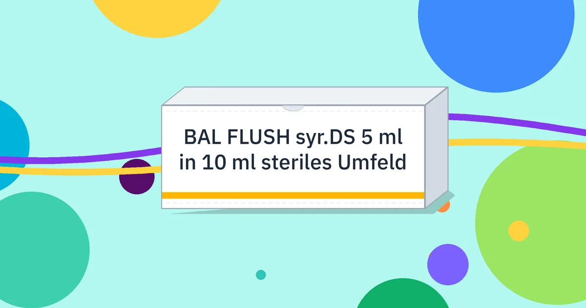 Symbolbild: Packung mit der Aufschrift BAL FLUSH syr.DS 5 ml in 10 ml steriles Umfeld (PZN 18852235) – Verfügbarkeit und Bezug in Apotheken in Frankfurt am Main