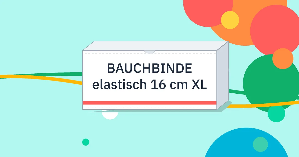 Symbolbild: Packung mit der Aufschrift BAUCHBINDE elastisch 16 cm XL (PZN 19070687) – Verfügbarkeit und Bezug in Apotheken in Frankfurt am Main