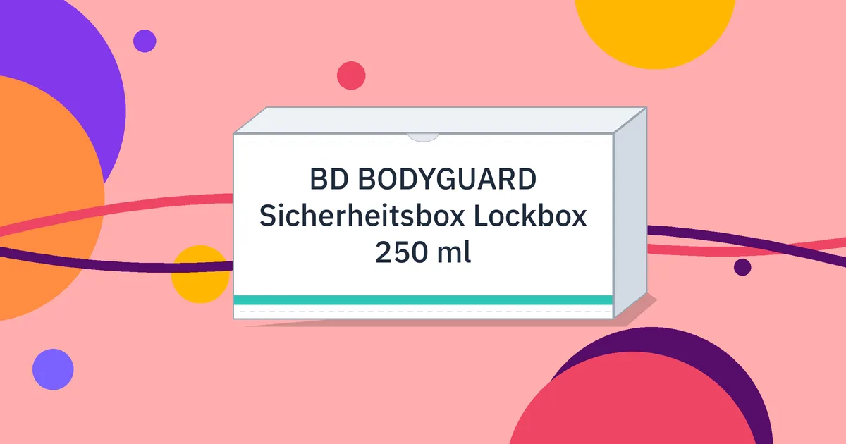 Symbolbild: Packung mit der Aufschrift BD BODYGUARD Sicherheitsbox Lockbox 250 ml (PZN 19283762) – Verfügbarkeit und Bezug in Apotheken in Frankfurt am Main