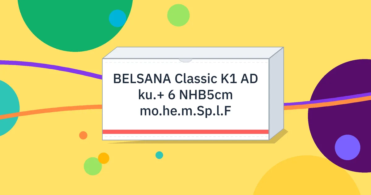 Symbolbild: Packung mit der Aufschrift BELSANA Classic K1 AD ku.+ 6 NHB5cm mo.he.m.Sp.l.F (PZN 19257285) – Verfügbarkeit und Bezug in Apotheken in Frankfurt am Main