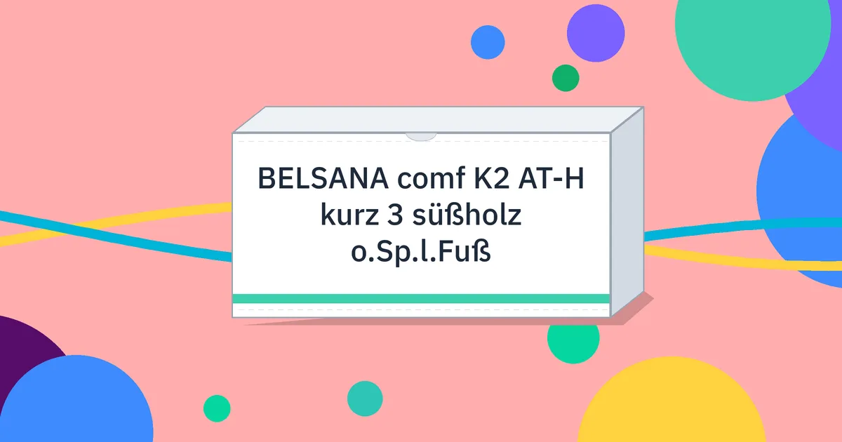 Symbolbild: Packung mit der Aufschrift BELSANA comf K2 AT-H kurz 3 süßholz o.Sp.l.Fuß (PZN 12329685) – Verfügbarkeit und Bezug in Apotheken in Frankfurt am Main