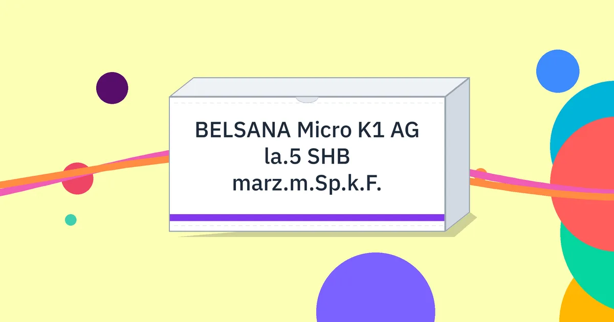 Symbolbild: Packung mit der Aufschrift BELSANA Micro K1 AG la.5 SHB marz.m.Sp.k.F. (PZN 08608014) – Verfügbarkeit und Bezug in Apotheken in Frankfurt am Main