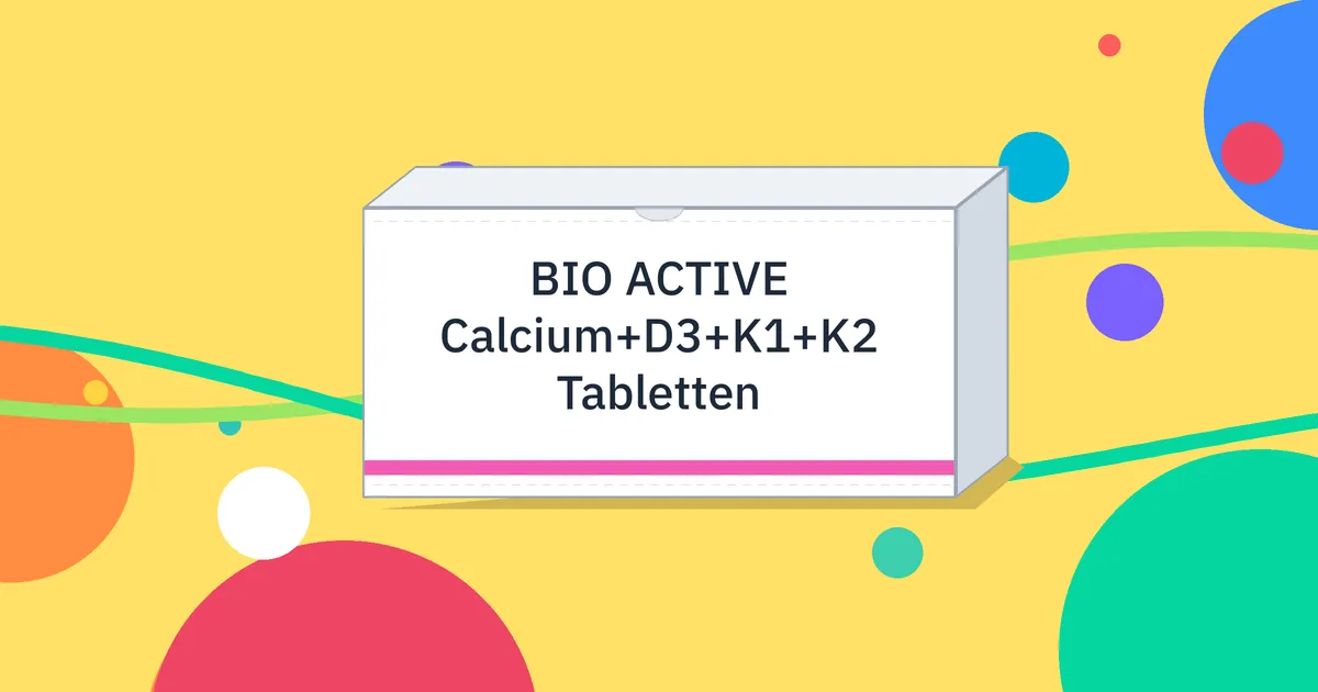 Symbolbild: Packung mit der Aufschrift BIO ACTIVE Calcium+D3+K1+K2 Tabletten (PZN 18604075) – Verfügbarkeit und Bezug in Apotheken in Frankfurt am Main