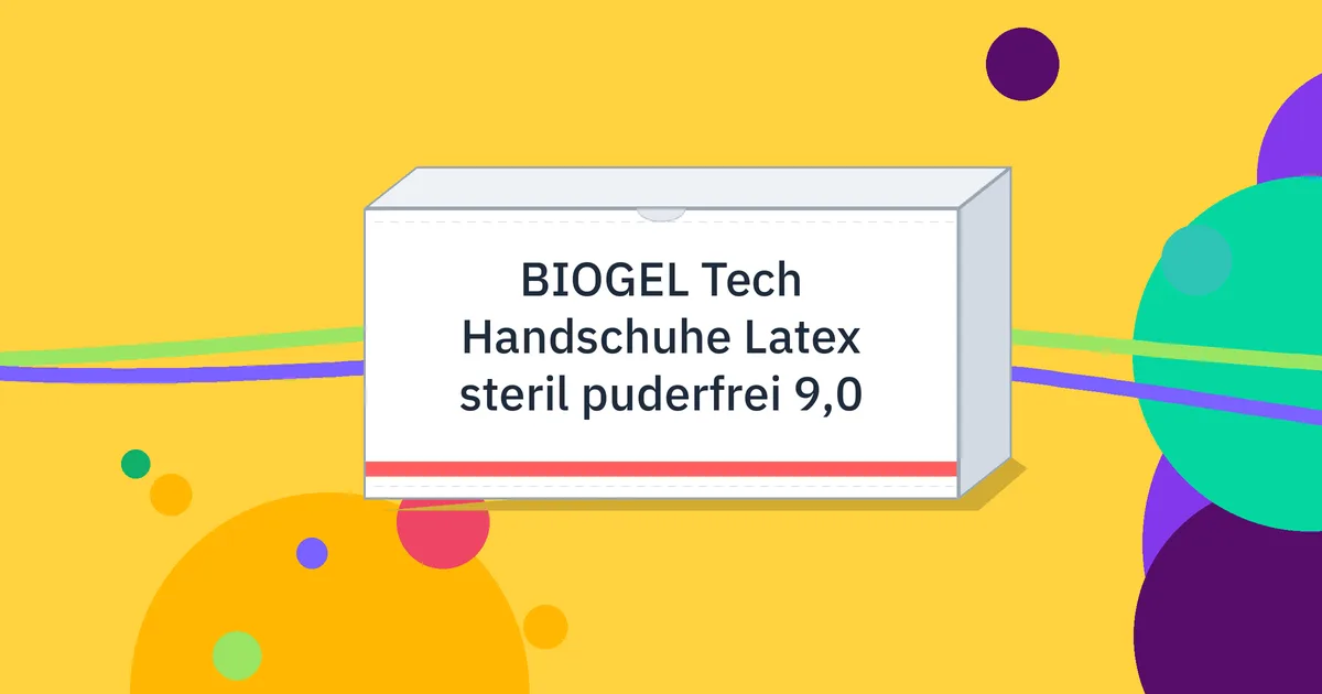 Symbolbild: Packung mit der Aufschrift BIOGEL Tech Handschuhe Latex steril puderfrei 9,0 (PZN 20867190) – Verfügbarkeit und Bezug in Apotheken in Frankfurt am Main