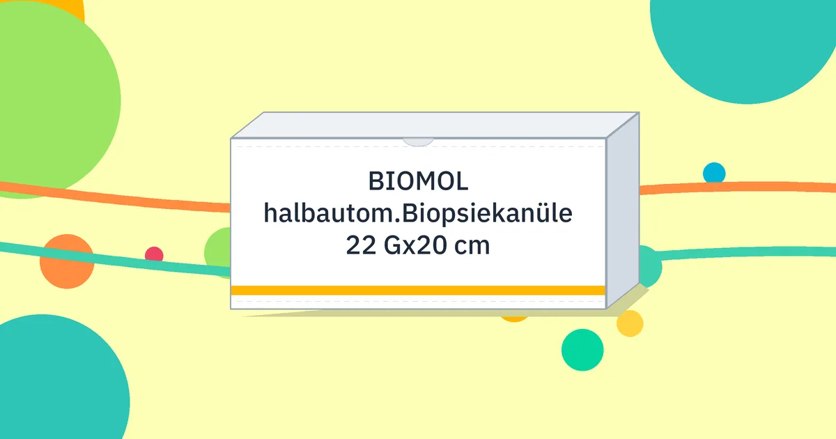 Symbolbild: Packung mit der Aufschrift BIOMOL halbautom.Biopsiekanüle 22 Gx20 cm (PZN 06123927) – Verfügbarkeit und Bezug in Apotheken in Frankfurt am Main