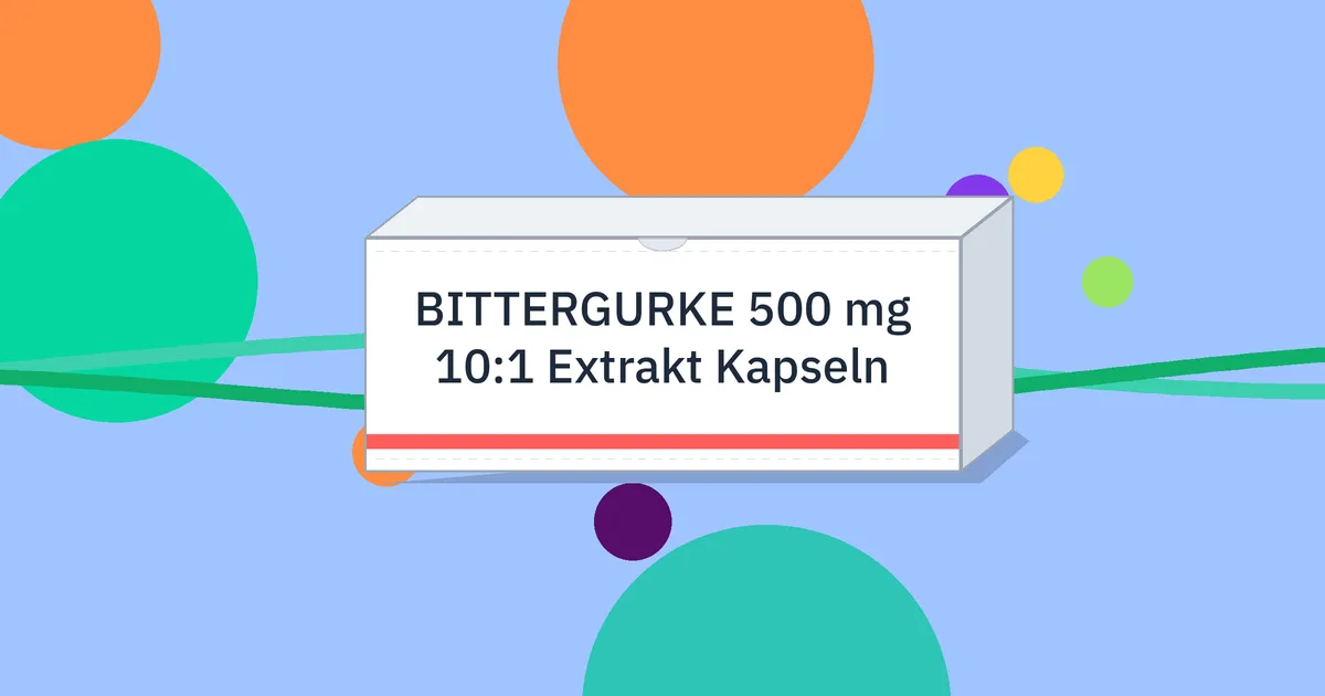 Symbolbild: Packung mit der Aufschrift BITTERGURKE 500 mg 10:1 Extrakt Kapseln (PZN 14166997) – Verfügbarkeit und Bezug in Apotheken in Frankfurt am Main