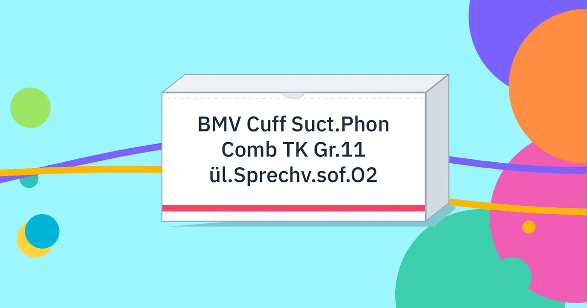 Symbolbild: Packung mit der Aufschrift BMV Cuff Suct.Phon Comb TK Gr.11 ül.Sprechv.sof.O2 (PZN 18384202) – Verfügbarkeit und Bezug in Apotheken in Frankfurt am Main