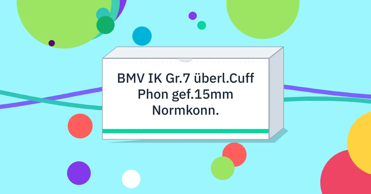 Symbolbild: Packung mit der Aufschrift BMV IK Gr.7 überl.Cuff Phon gef.15mm Normkonn. (PZN 18382479) – Verfügbarkeit und Bezug in Apotheken in Frankfurt am Main