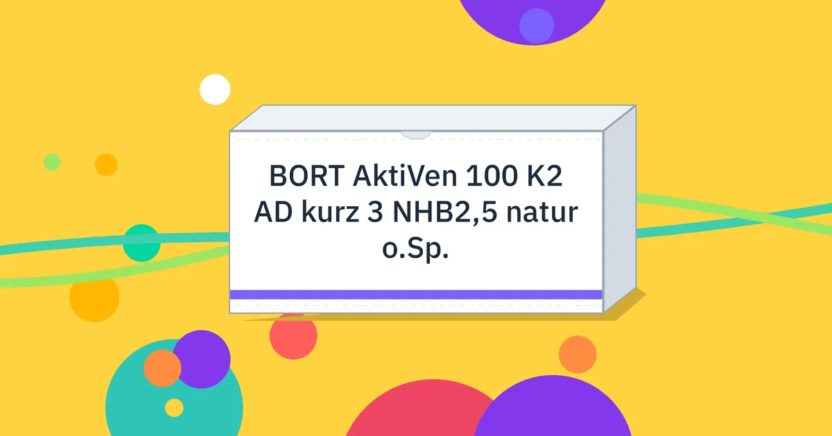 Symbolbild: Packung mit der Aufschrift BORT AktiVen 100 K2 AD kurz 3 NHB2,5 natur o.Sp. (PZN 17498665) – Verfügbarkeit und Bezug in Apotheken in Frankfurt am Main
