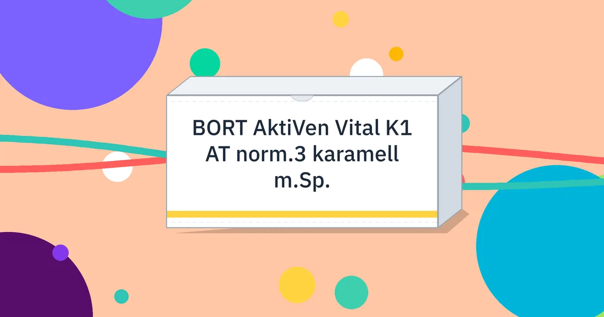 Symbolbild: Packung mit der Aufschrift BORT AktiVen Vital K1 AT norm.3 karamell m.Sp. (PZN 13737073) – Verfügbarkeit und Bezug in Apotheken in Frankfurt am Main