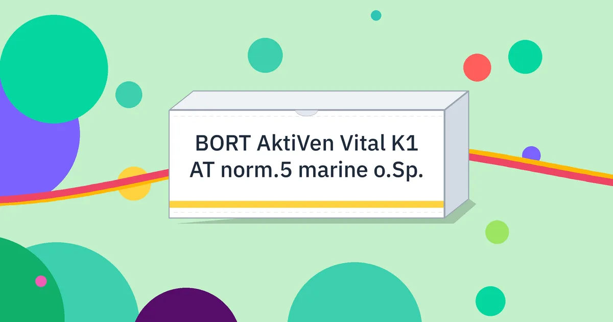 Symbolbild: Packung mit der Aufschrift BORT AktiVen Vital K1 AT norm.5 marine o.Sp. (PZN 13741011) – Verfügbarkeit und Bezug in Apotheken in Frankfurt am Main