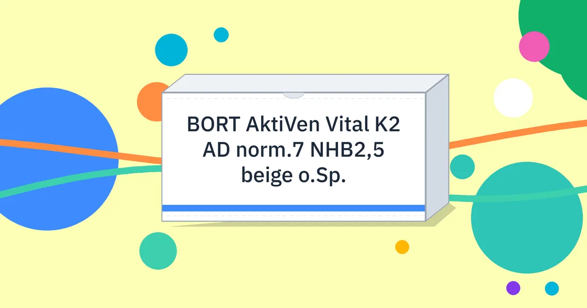 Symbolbild: Packung mit der Aufschrift BORT AktiVen Vital K2 AD norm.7 NHB2,5 beige o.Sp. (PZN 17498978) – Verfügbarkeit und Bezug in Apotheken in Frankfurt am Main