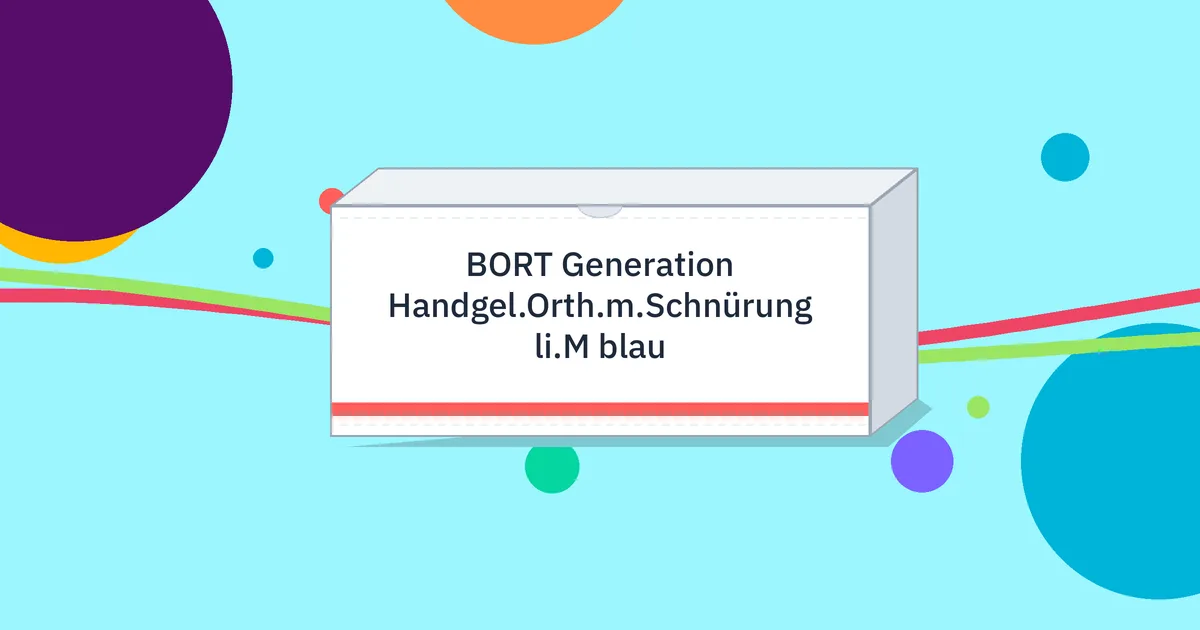 Symbolbild: Packung mit der Aufschrift BORT Generation Handgel.Orth.m.Schnürung li.M blau (PZN 18114862) – Verfügbarkeit und Bezug in Apotheken in Frankfurt am Main