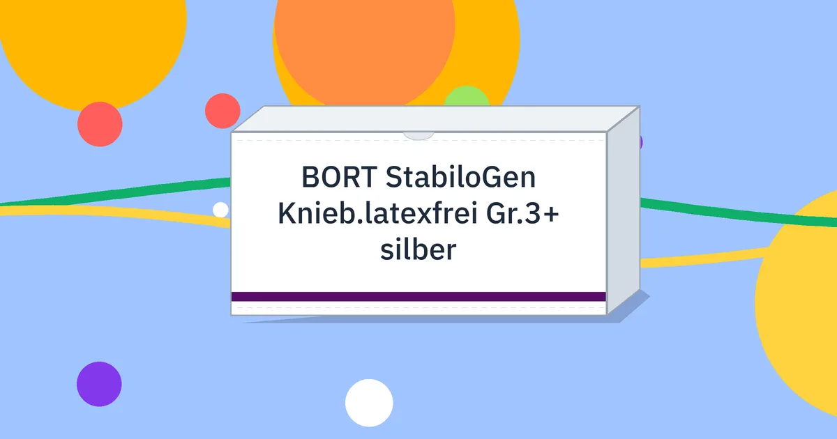Symbolbild: Packung mit der Aufschrift BORT StabiloGen Knieb.latexfrei Gr.3+ silber (PZN 16846259) – Verfügbarkeit und Bezug in Apotheken in Frankfurt am Main