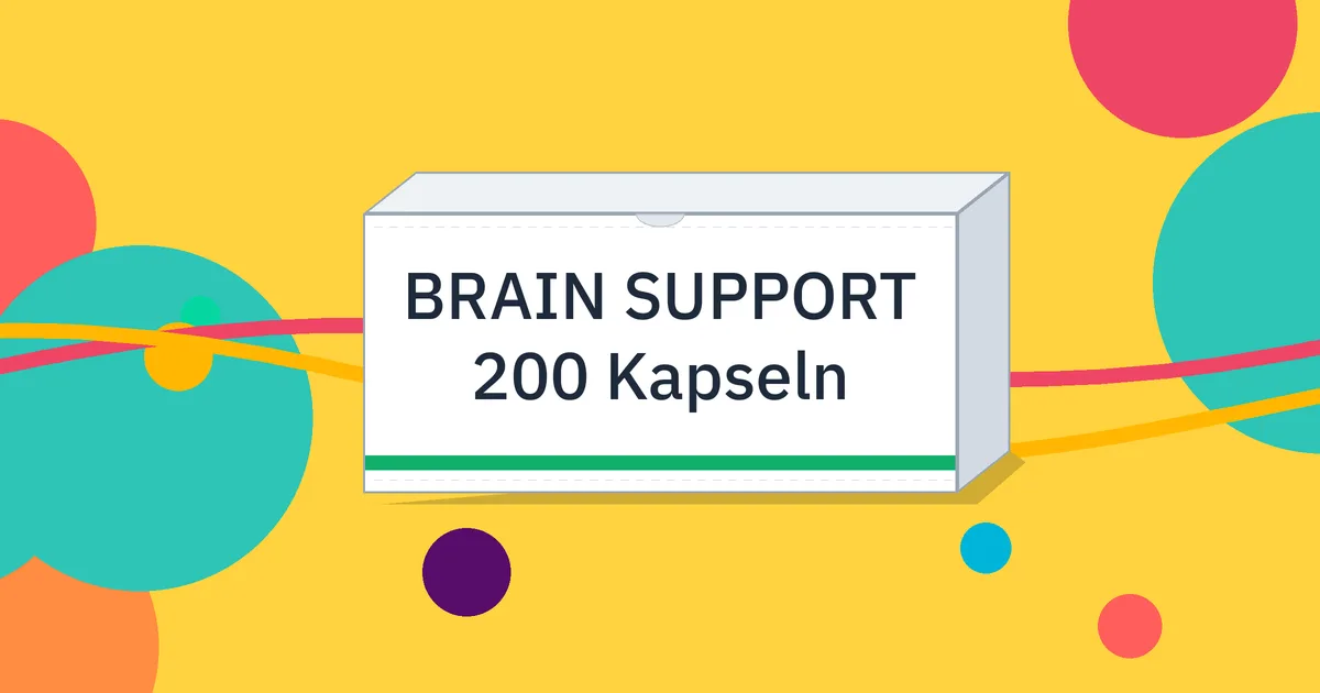Symbolbild: Packung mit der Aufschrift BRAIN SUPPORT 200 Kapseln (PZN 00039522) – Verfügbarkeit und Bezug in Apotheken in Frankfurt am Main