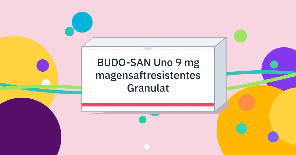 Symbolbild: Packung mit der Aufschrift BUDO-SAN Uno 9 mg magensaftresistentes Granulat (PZN 19053996) – Verfügbarkeit und Bezug in Apotheken in Frankfurt am Main
