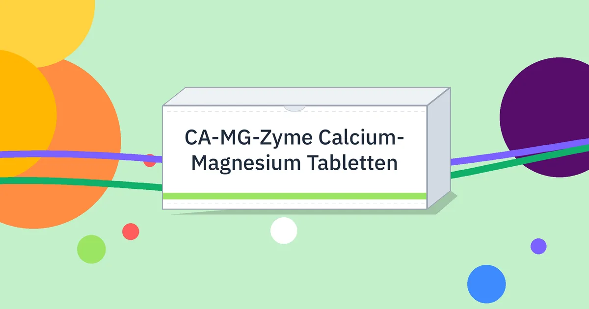 Symbolbild: Packung mit der Aufschrift CA-MG-Zyme Calcium-Magnesium Tabletten (PZN 19879650) – Verfügbarkeit und Bezug in Apotheken in Frankfurt am Main
