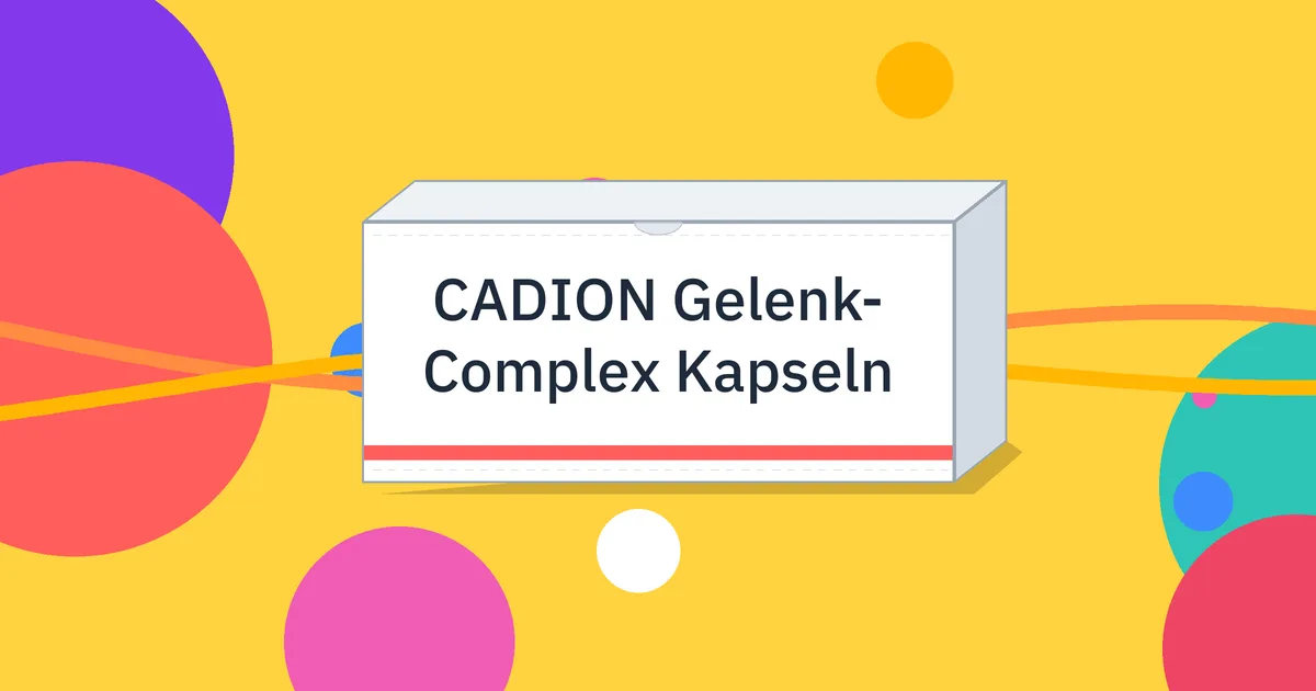 Symbolbild: Packung mit der Aufschrift CADION Gelenk-Complex Kapseln (PZN 15328769) – Verfügbarkeit und Bezug in Apotheken in Frankfurt am Main