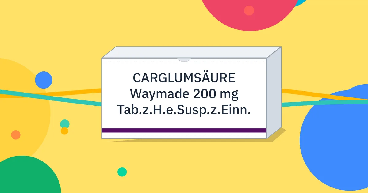 Symbolbild: Packung mit der Aufschrift CARGLUMSÄURE Waymade 200 mg Tab.z.H.e.Susp.z.Einn. (PZN 15192181) – Verfügbarkeit und Bezug in Apotheken in Frankfurt am Main